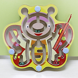 Mini Round Wooden Pen Driving Bead Maze Puzzle Interactive Maze Beads Maze on Board Game Eduactional Handcraft Toys Butterfly