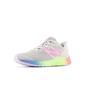 New Balance KIds Arishi Fresh Foam v4 Sneaker, LIGHT ALUMINUM/CYBER LILAC/NEON PINK, 5 M Big Kid (8-12 Years)