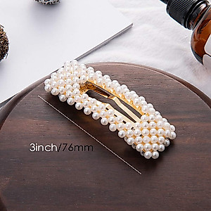 KINGMAS 2 Pack Pearl Hair Clips Large Hair Pins Barrette Ties for Women Girls, Handmade Fashion Pearl Hair Accessories Hair Clips for Party Wedding Daily (2 Pcs A)