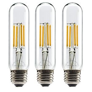 Leadleds 4W Tubular LED Bulb Edison Style COB LED Filament Bulb T10, Non Dimmable E26 Medium Base Lamp 40 Watt Incandescent Bulb Equivalent 2700K Neat Warm White, 3-Pack