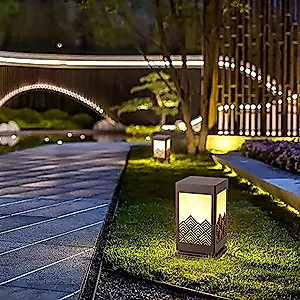 European Retro Waterproof Outdoor Garden Street Light Household Post Lamp External Lawn Rainproof Antirust Stainless Steel Marble Lampshade Column Backyard Patio Pathway Stigma Lamp E27