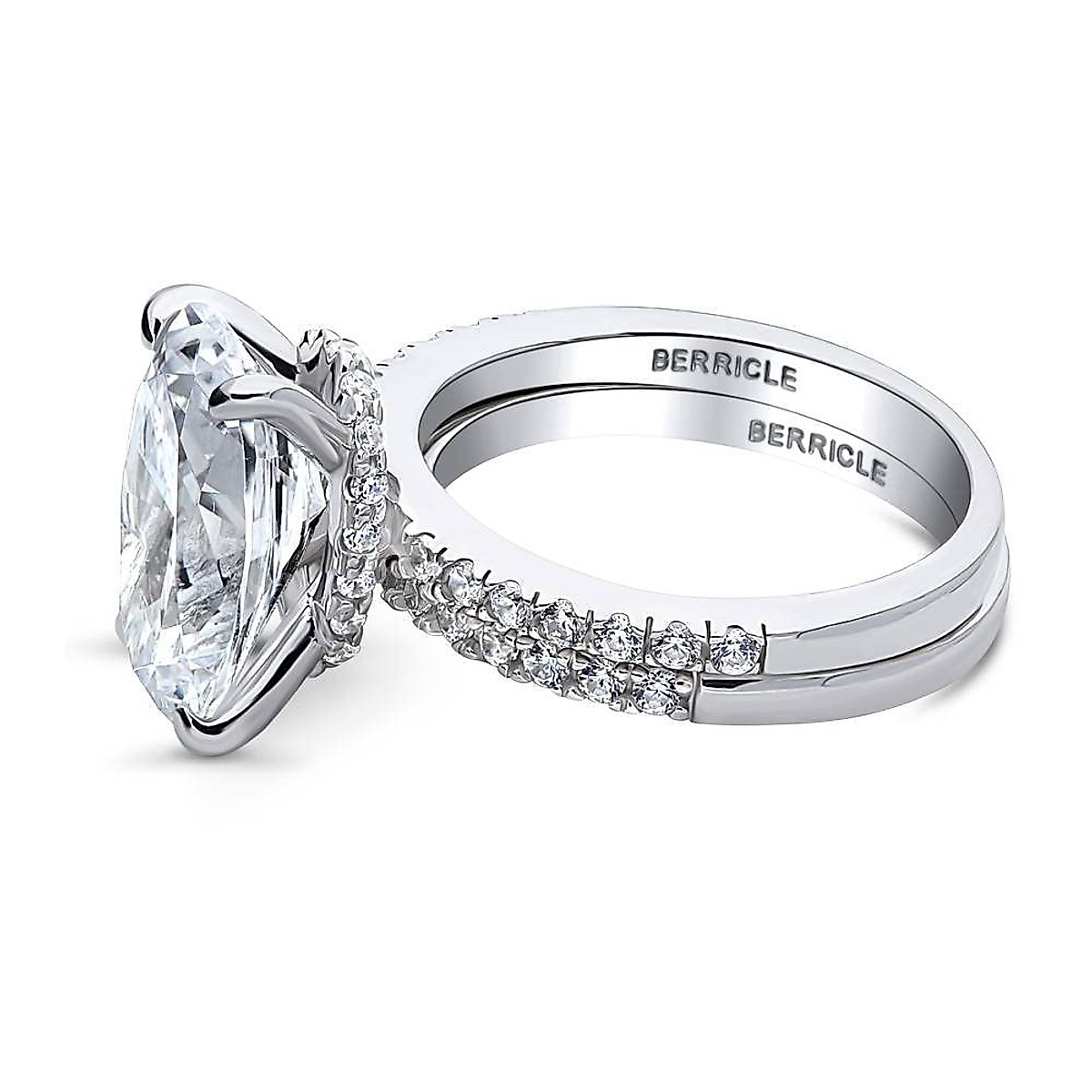BERRICLE Sterling Silver Hidden Halo Wedding Engagement Rings Cubic Zirconia CZ Solitaire Ring Set for Women, Rhodium Plated Size 6