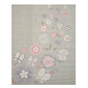 EORC T138GY5X8 Hand-Tufted Wool Kid's Butterfly Rug, 5' x 8', Gray