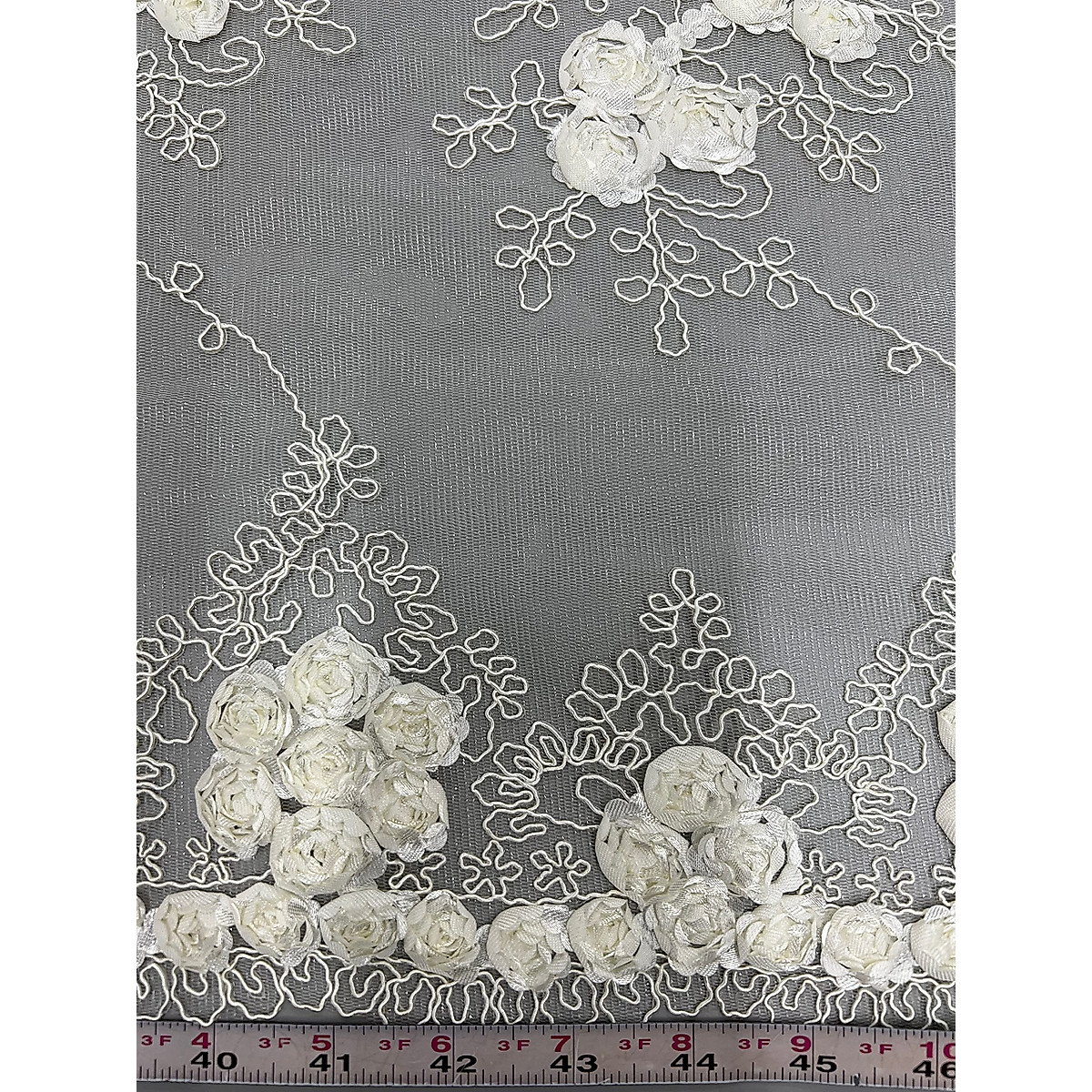 Andrea Ivory 3D Floral Matte Corded Embroidery on Mesh Lace Fabric by The Yard - 10016