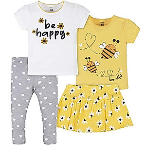 Gerber baby girls Toddler 4-piece Shirt, Onesie, Skirted Panty and Pants Set, Yellow Daisies T Shirts, 18 Months US