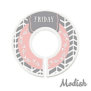 Modish Labels, Weekly Clothes Organizer, Days of the Week Closet Organizer System, Daily Closet Organizer, Closet Dividers, School Clothes Dividers (Pink Arrows)