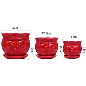 WANIYA1 Chinese Red Ceramic Flower Pots Large Plant Pots for Birthday Wedding Container Indoor Succulent Planter Flower Pot Landscape Decoration Vase Outdoor Garden Ceramic Bonsai Pots, 14cm*12cm