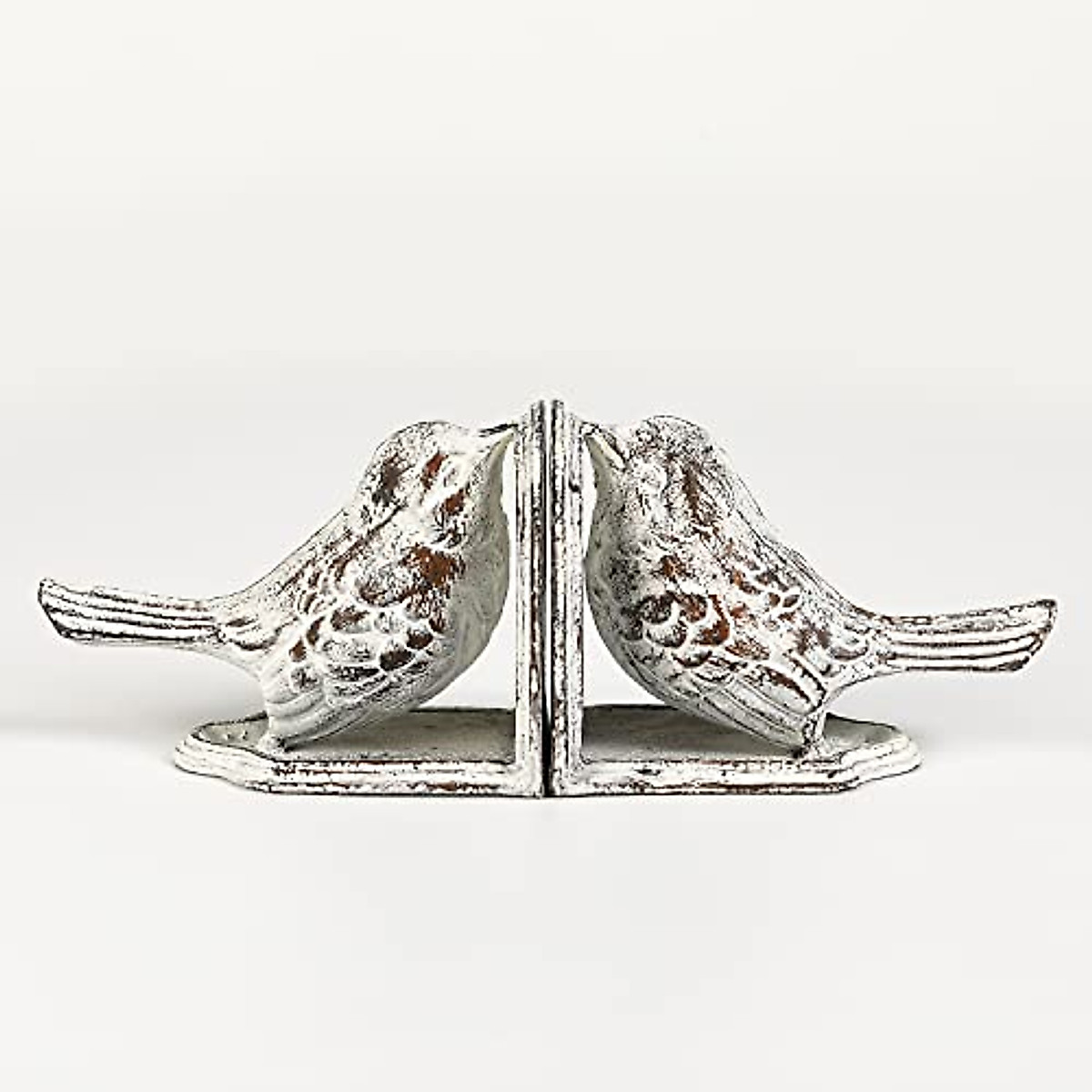 Jemeni Birds Bookends Decorative, 1 Pair Book Ends, Whitewashed Finish
