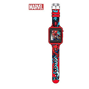 Accutime Kids Marvel Spider-Man Red Educational Touchscreen Smart Watch Toy for Boys, Girls, Toddlers - Selfie Cam, Learning Games, Alarm, Calculator, Pedometer, and More (Model: SPD4588AZ)