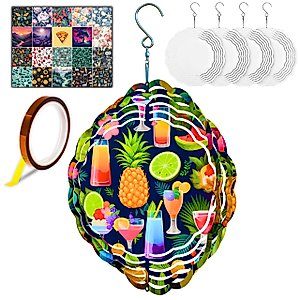Luxiris Sublimation Wind Spinner Blanks 8 Inch - 5 Pack Bulk Products | 3D Aluminum, Hanging DIY Wind Spinners Sublimation for Yard and Garden | with Heat Resistant Tape & 30 Digital Starter Designs