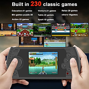 Handheld Games for Kids 16 Bit Retro Video Game Player Built-in 230 HD Games 3” TFT Screen Rechargeable Electronic Games Support Headphone for Best Gift (Black)