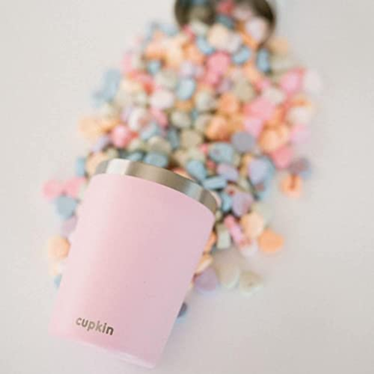 CUPKIN Stackable Stainless Steel Kids Cup Smoothie Tumbler - Powder Coated Insulated Tumblers, BPA Free Lid and Silicone Straw (8 Fl Oz (Pack of 1), Pink)