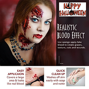 DE'LANCI Fake Blood Liquid, 2 Pcs Fake Blood Washable + 3 Pcs Sponge, Realistic Blood Edible Halloween Makeup on the Face/Mouth/Body, Prefect Adult Kids Cosplay Stage Blood - 60g(2.12 oz)