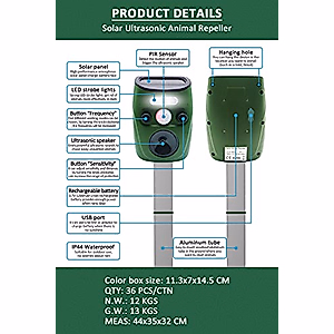 MaximalPower Protect Home Pest Repeller Mole Rat Snake Solar Charging New MOTION ACTIVATED Outdoor Garden ultrasonic Sound