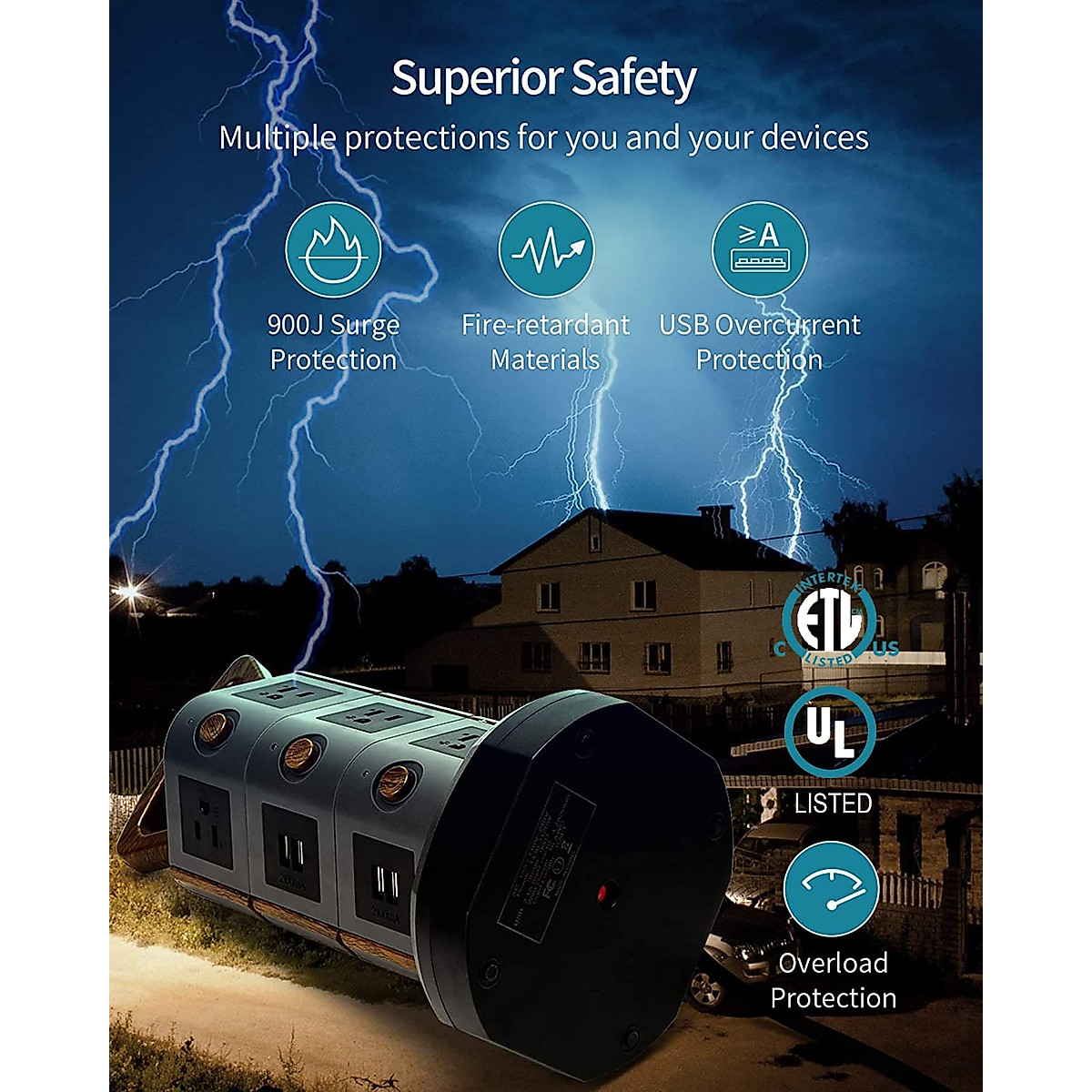 SUPERDANNY Surge Protector Tower - 10 Outlets & 4 USB