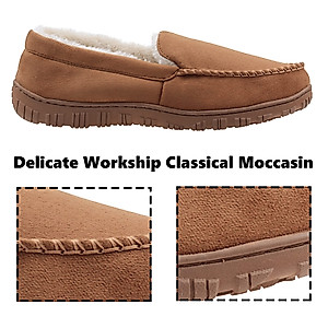 VLLy Slippers for Men Moccasins Slip-on Indoor Outdoor Mens Slippers House Shoes with Memory Foam Beige Size 11 US