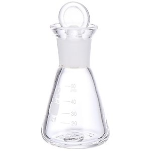 Clear Glass Glass Erlenmeyer Flask, 50ml Narrow Mouth Borosilicate Glass Graduated Conical Flask with Glass Stopper for Experiment, Lab Beaker