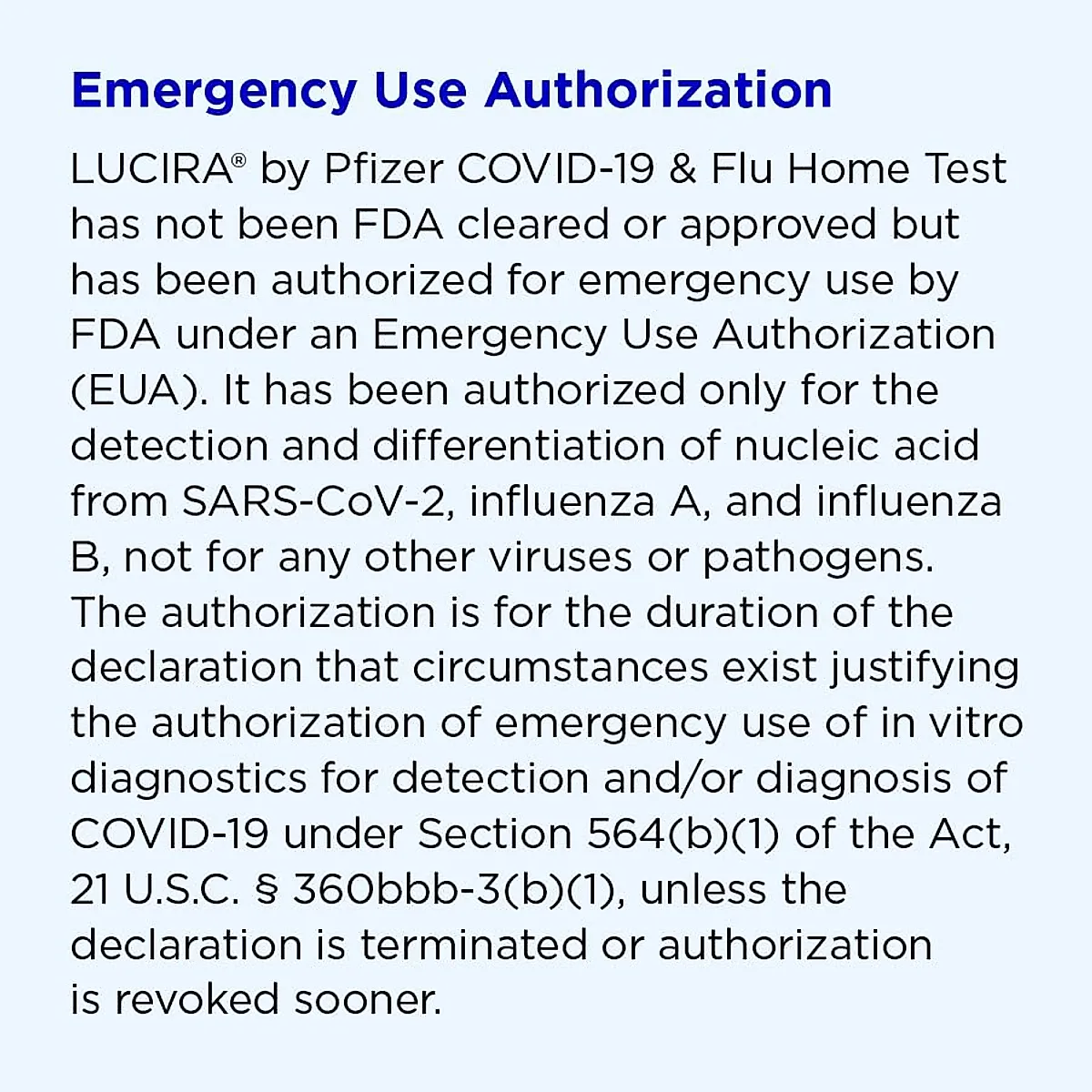 LUCIRA® by Pfizer COVID-19 & Flu Home Test, First and Only at-Home Molecular Test for COVID-19 and Flu A/B, Single-Use, Results in 30 Minutes, Emergency Use Authorized (EUA)