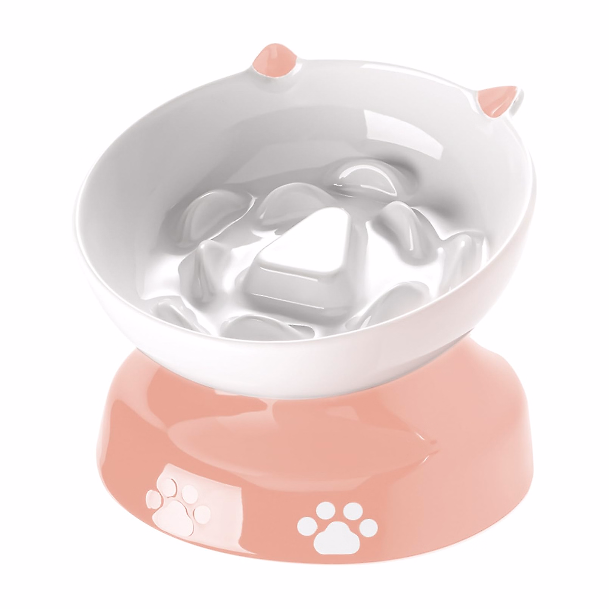 Y YHY Ceramic Slow Feeder Cat Bowl, Elevated Cat Bowl Tilted Design Slow Feeder for Dog and Cat for Dry and Wet Food, Pink