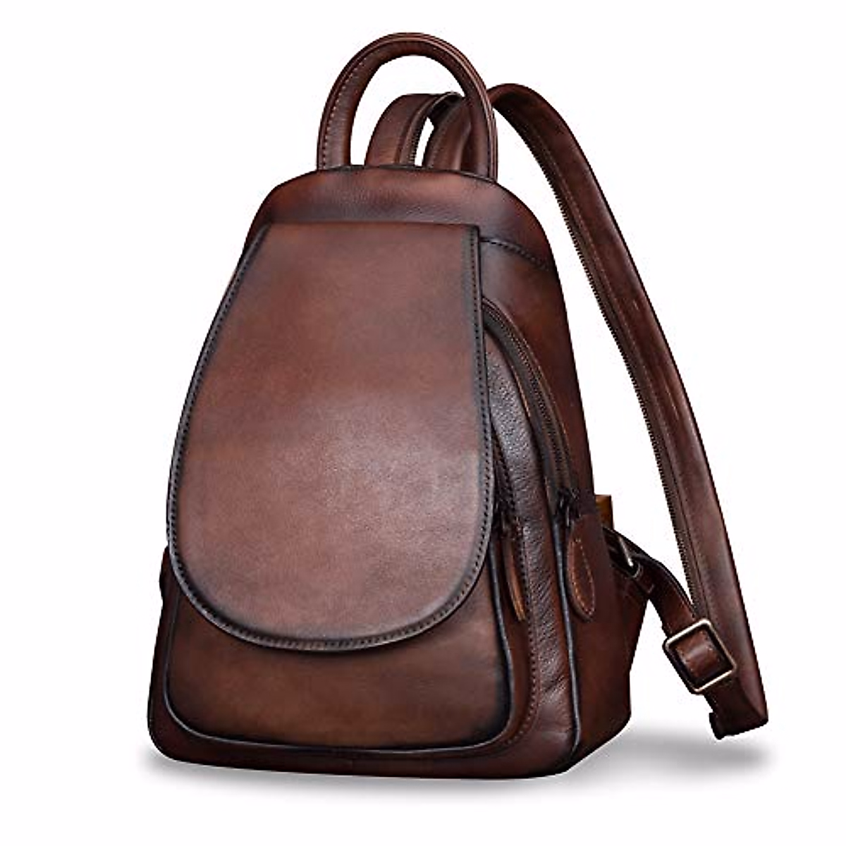 Genuine Leather Backpack for Women Vintage Handmade Casual Knapsack Small Rucksack Satchel (Coffee)