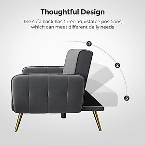 Sofa Bed, Convertible Couch with 2 Cup Holders and Removable Armrests, for Compact Living Space Apartment Dorm Office, 72 x 33.9 x 30.7 Inches, Gray