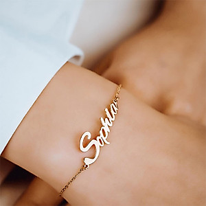 DayOfShe Personalized Name Bracelet or Anklet for Women Birthday Gifts, Custom Bracelets with Name Heart Chain Bracelet Cuff Women Gifts