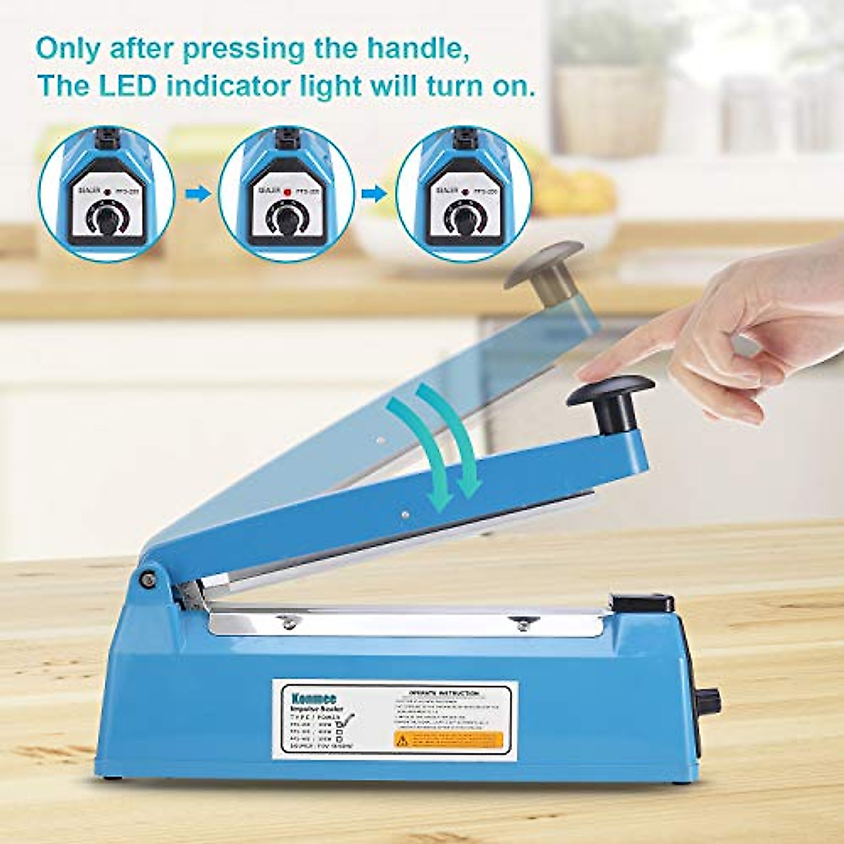 Konmee 8 Inches Impulse Commercial Bag Sealers Heat Sealing Machine for Mylar Cereal Plastics Polythene Bags with One Repair Kit