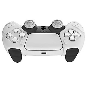 PlayVital Mecha Edition White Ergonomic Soft Controller Silicone Case Grips for PS5, Rubber Protector Skins with Thumbstick Caps for PS5 Controller - Compatible with Charging Station