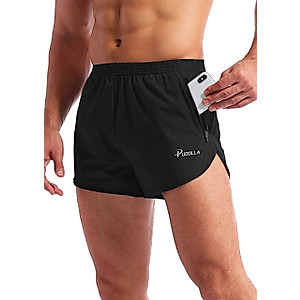 Pudolla Men's Running Shorts 3 Inch Quick Dry Gym Athletic Workout Shorts for Men with Zipper Pockets(Black X-Small)