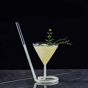 Angoily 3PCS Clear Cocktail Glasses Spiral Shaped, Cocktail Wine Glass Set of 3 Unique Spiral Martini Glasses with Straw Goblet Cups Glassware for KTV Home Bar Club Restaurant, Hawaiian Party