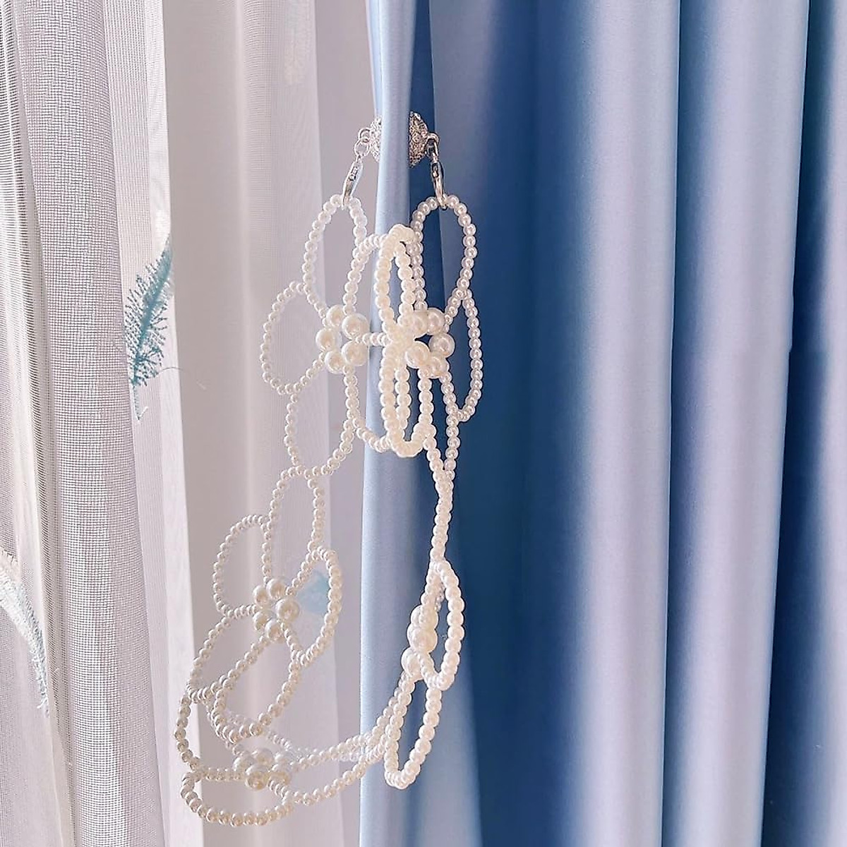 WAYUTO 2 Pack Magnetic Curtain Tiebacks Pearl White Floral Tie Backs for Curtains Drapes Window Flower Curtain Buckle Strap Fancy Cute Creative Elegant for Home Office Bedroom Decorative