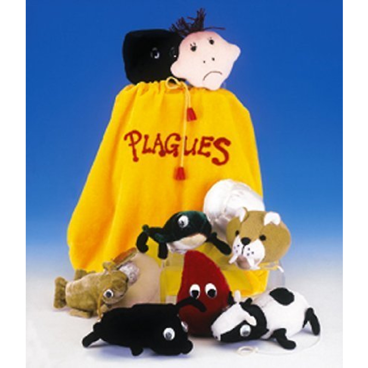 Adorable Set of Ten Plush Passover Plagues Representations, with Convenient Carrying Drawstring Bag by copa