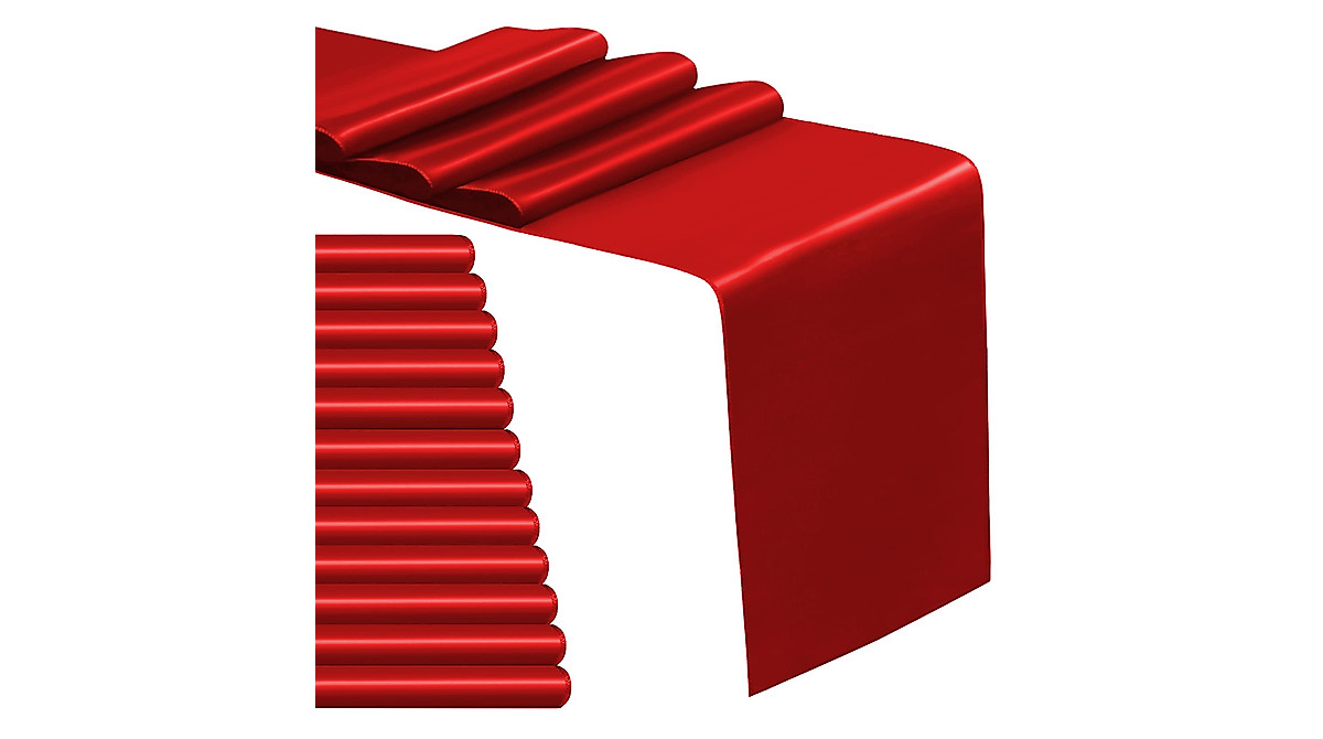 Sunfiy Red Satin Table Runners - 12 Pack for Events