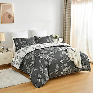 La Sheer Black Floral Duvet Cover King Size Garden Style Flower Microfiber Bedding Set with Zipper Smooth Soft Comforter Cover with 2 Pillow Shams(102x90 inches, 3 Pieces)