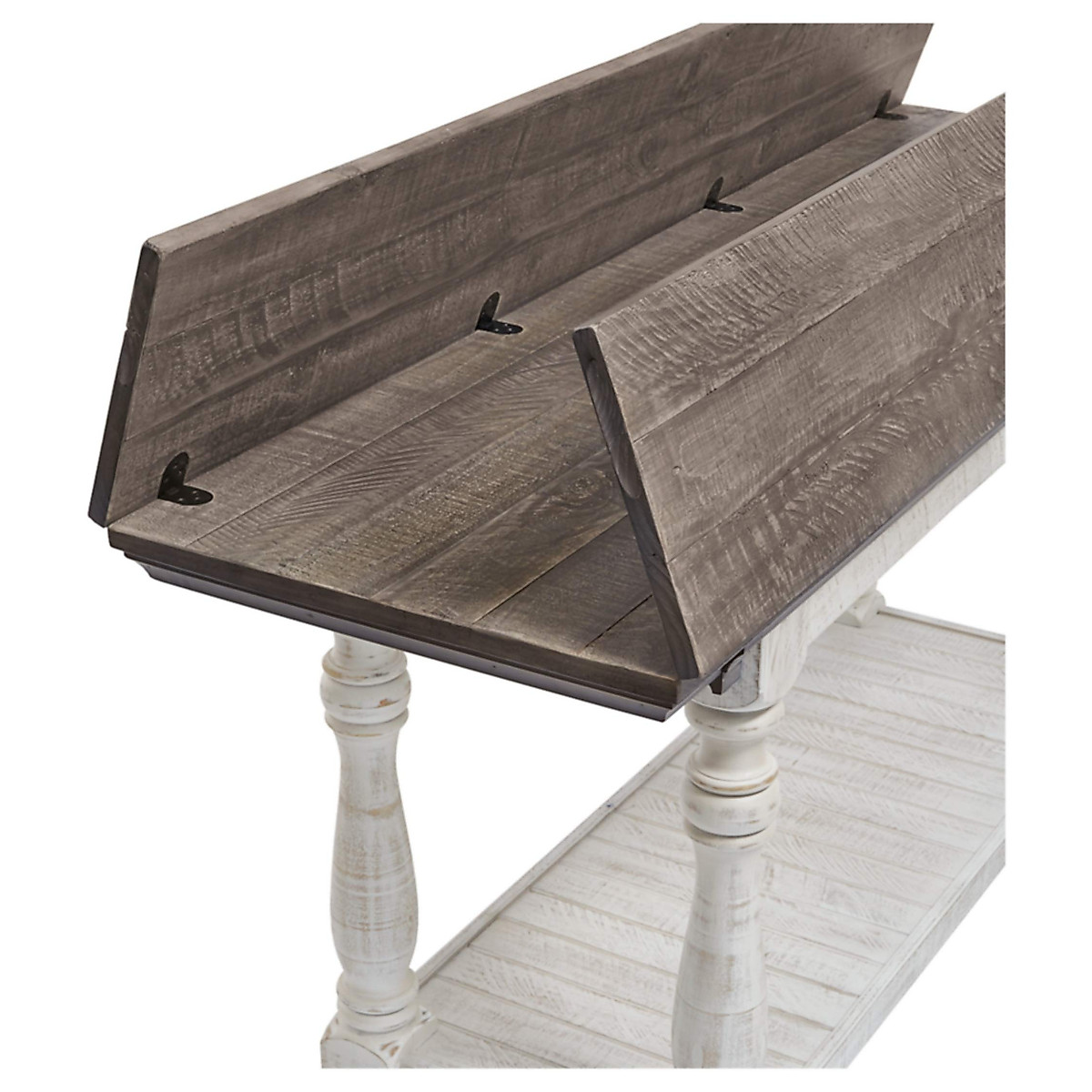 Signature Design by Ashley Havalance Farmhouse Sofa Table, Flip Top Design for Additional Dining Space and Fixed Lower Shelf, Gray & White with Weathered Finish