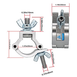 5 Pack Truss Clamps Stage Truss Lighting Clamp 5PCS Heavy Duty 165Lbs Stage Light Clamp 32-35mm O Clamp Aluminum Truss Finish Moving Head Light for LED PAR DJ Spots Lights, TUV Certificated（black）