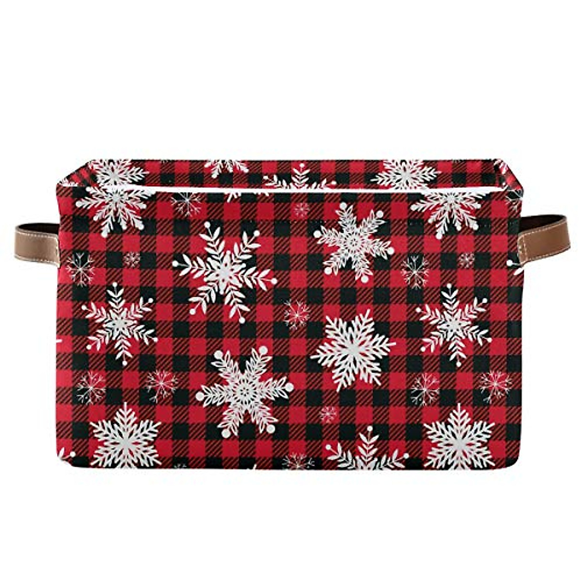 Storage Basket Cube Red Snowflake Christmas Plaid Large Collapsible Toys Storage Box Bin Laundry Organizer for Closet Shelf Nursery Kids Bedroom,15x11x9.5 in,1 Pack