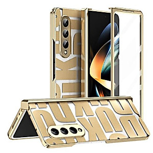 Case for Samsung Galaxy Z Fold 3 5G,Luxury Slim Plating Frame Hinge Protection Case Cover with Screen Protection Compatible with Samsung Galaxy Z Fold 3 5G(Gold)
