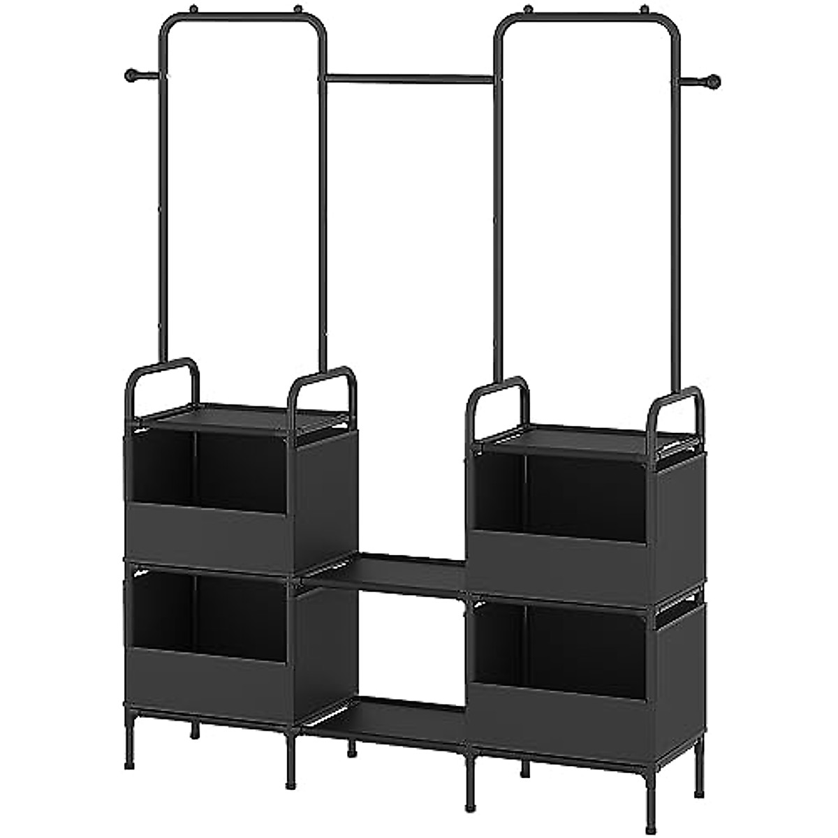 Laiensia Clothes Rack,3 Rods Portable Clothing Hanging Garment Rack,Coat and Shoe Rack with 4 Storage Shelves and 4 Storage Pockets,for Bedroom,Entryway,Living room,Black