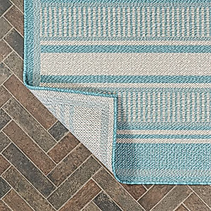 JONATHAN Y SMB202A-4 Haynes Modern Double Stripe Indoor Outdoor Farmhouse Transitional Area Rug,High Traffic,Kitchen,Living Room,Backyard,Non Shedding,4 X 6,Aqua/Beige