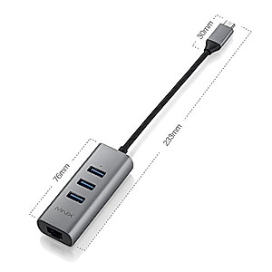 MINIX NEO-C-UEGR, Aluminium USB-C to 3-Port USB 3.0 and Gigabit Ethernet Adapter - for Windows, Mac and Chrome OS, Grey