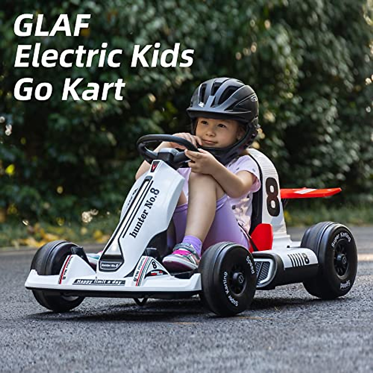 GLAF Electric Go Kart for Kids and Adult 3+ Years Old 12V Battery Power Wheels Pedal Electric Vehicle Ride on Car Toys for Boys Girls with Remote Control LED Lights USB and Bluetooth Audio (White)
