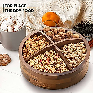TIDITA 12" Acacia Lazy Susan Organizer with 4 Dividers - Wooden Lazy Susan Turntable for Table, Countertop - Kitchen Storage Food Bin Container for Spices, Cabinet, Fridge, Pantry (Acacia Wood)