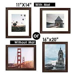 Golden State Art, 16x20 Brown Border Photo Frame, with Ivory Mat for 11x14 Picture & Real Glass