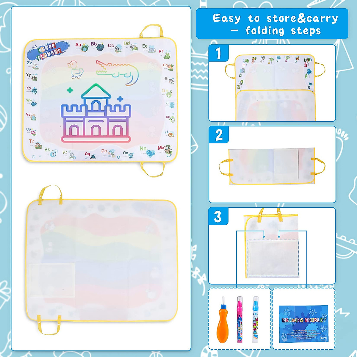 40 X 32 in Water Doodle Mat Water Graffiti Pad Creative Watercolor Pad Kids Toy Boys Girls Drawing and Writing Drawing Pad (Large)