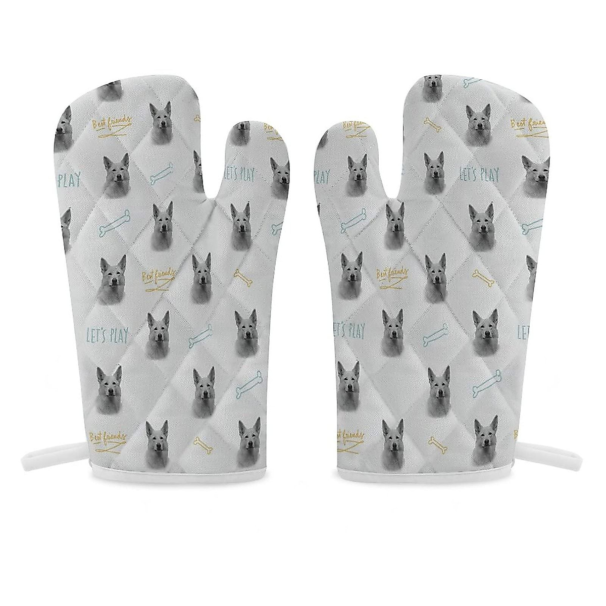 German Shepherd White Oven Mitts Heat Resistant Kitchen Cooking Mitts Anti-scalding Insulated Gloves for Kitchen Cooking BBQ