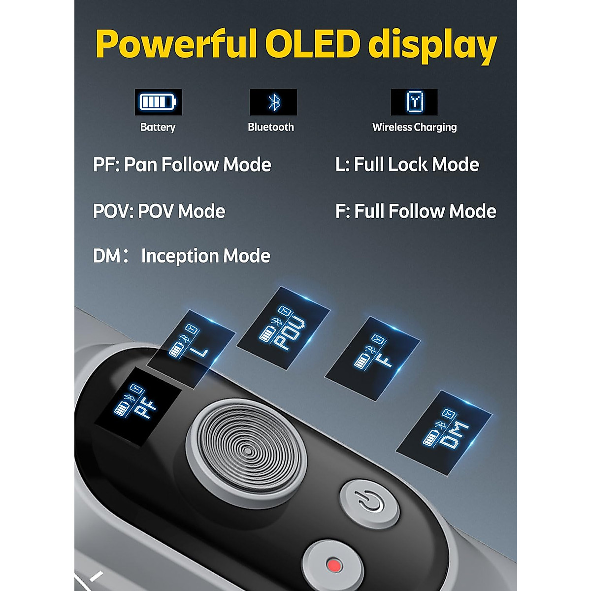 Professional Gimbal Stabilizer for Smartphone w/Wireless Charging OLED Display LED Light Focus Wheel, 3-Axis Phone Gimbal Stabilizer for iPhone 15 14 13 12 Pro/Max/Xs Galaxy S23-AOCHUAN Smart X Pro