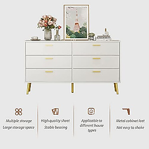 DiDuGo Chest of Drawers 6 Drawer Chest Dresser, Modern Contemporary Dresser with Metal Legs, White Dresser for Bedroom (54”W x 15.6”D x 30.1”H)