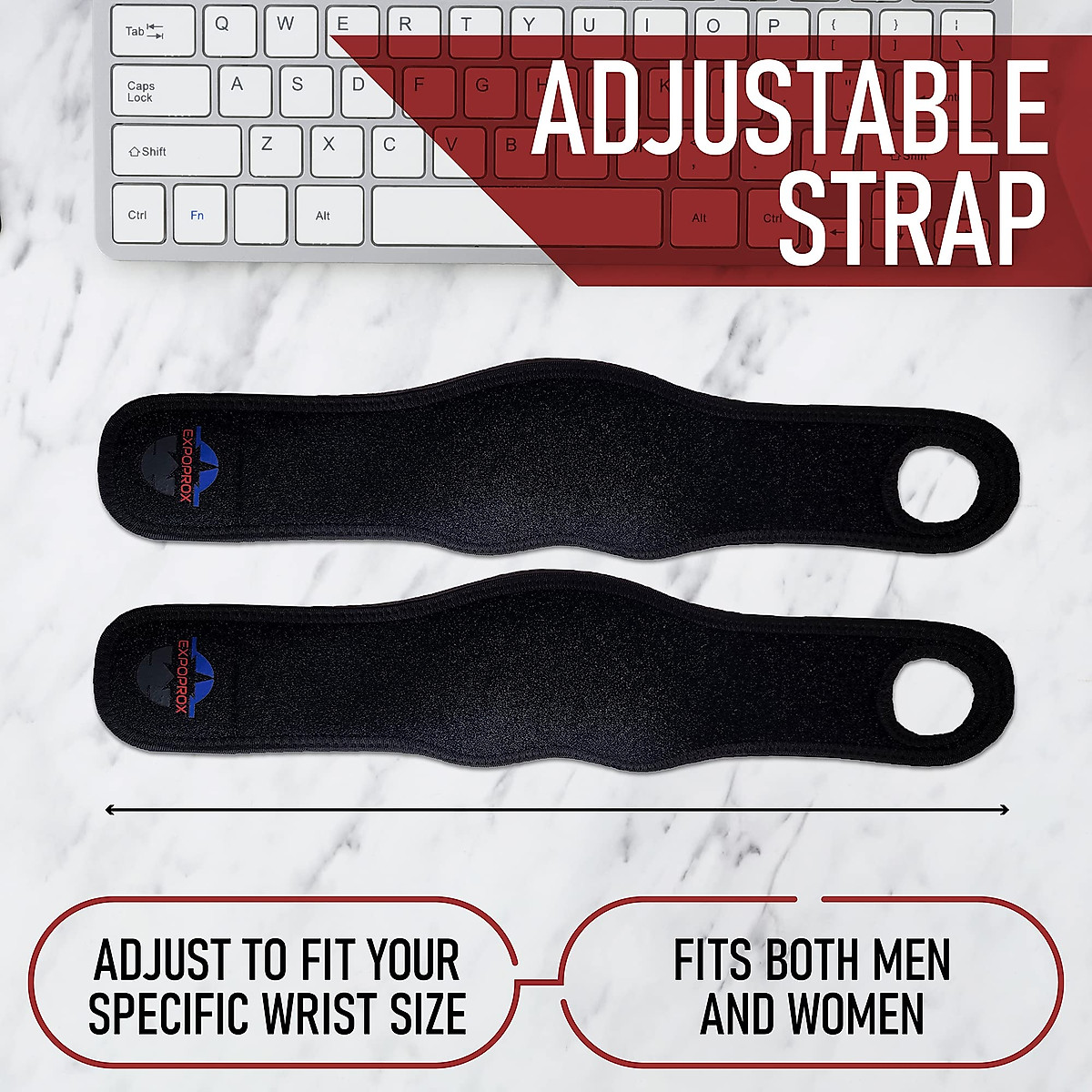 EXPOPROX-Wearable Wrist Rest Pads, 2 Pc. Set, Ergonomic Mouse and Keyboard Support Cushions to Reduce Joint Stress, Tension, and Carpal Tunnel Pain, Adjustable Fit with Padded Comfort