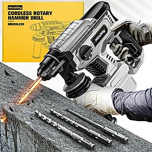 Cordless Rotary Hammer Drill for Dewalt 20V MAX Battery, Brushless SDS-Plus Hammer Drill with Safety Clutch for Concrete/Masonry, 1500 RPM, 4 Modes with 360°Auxiliary Handle, Including 4 Drill Bits